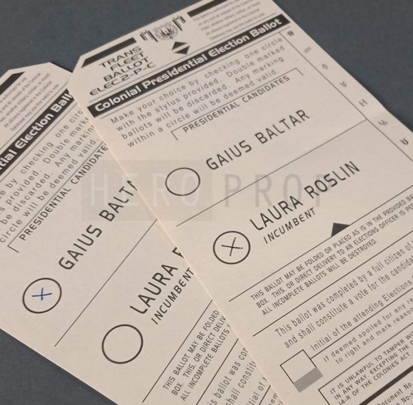 Battlestar Galactica - Set of Baltar & Roslin Ballot Cards - HeroProp.com