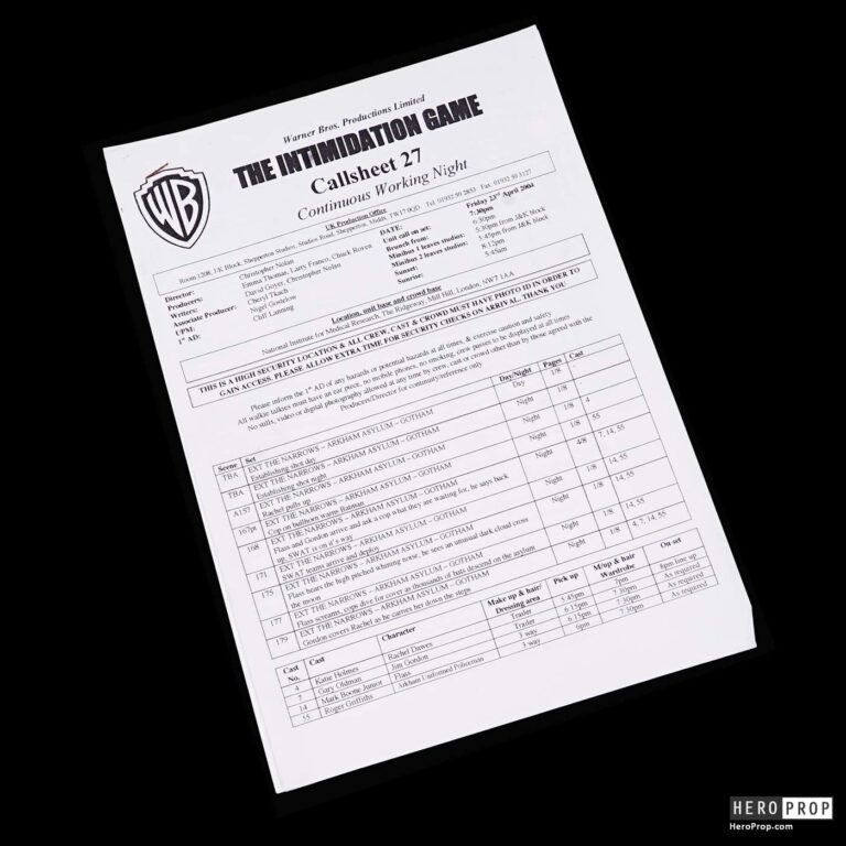 Batman Begins - “The Intimidation Game” Call Sheet - HeroProp.com