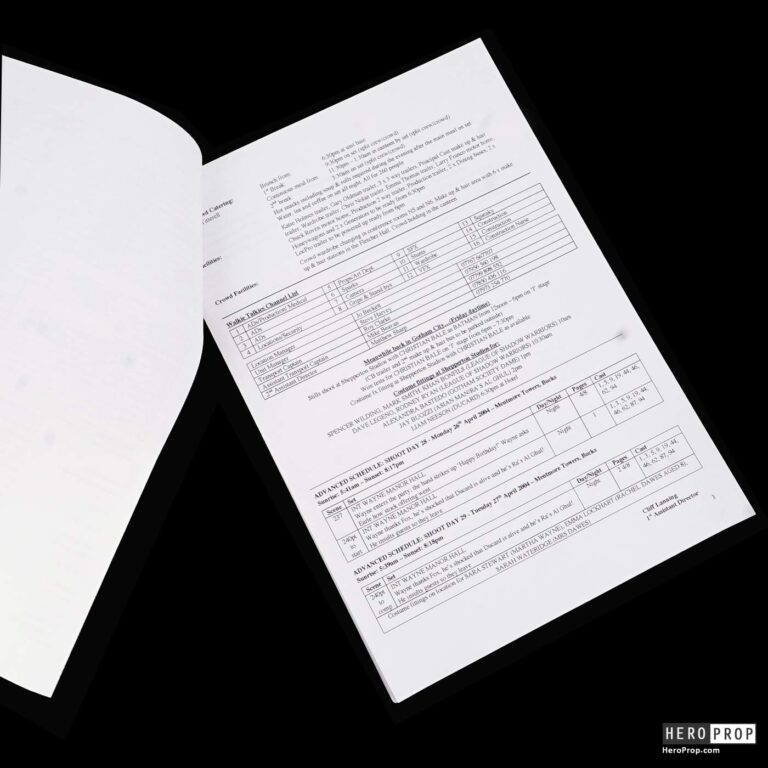 Batman Begins - “The Intimidation Game” Call Sheet - HeroProp.com