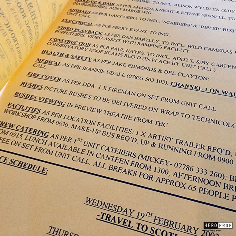 Harry Potter & Prisoner of Azkaban - Test Shoot Call Sheet #23 ...