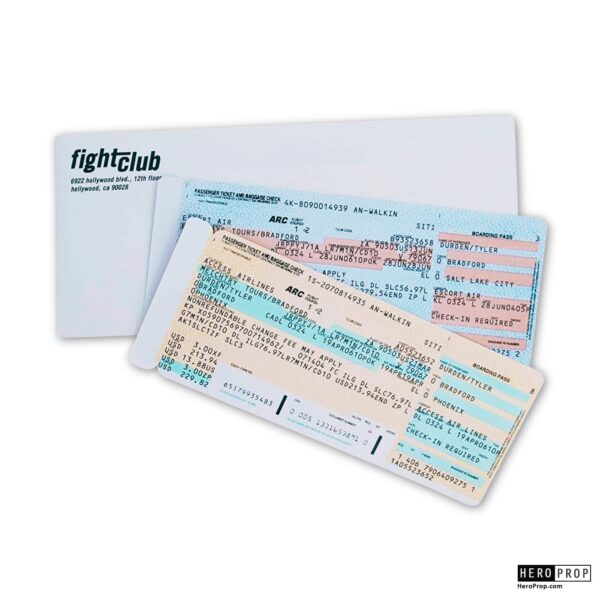 Fight Club / Tyler Durden’s (Brad Pitt) Passenger Tickets and Envelope ...